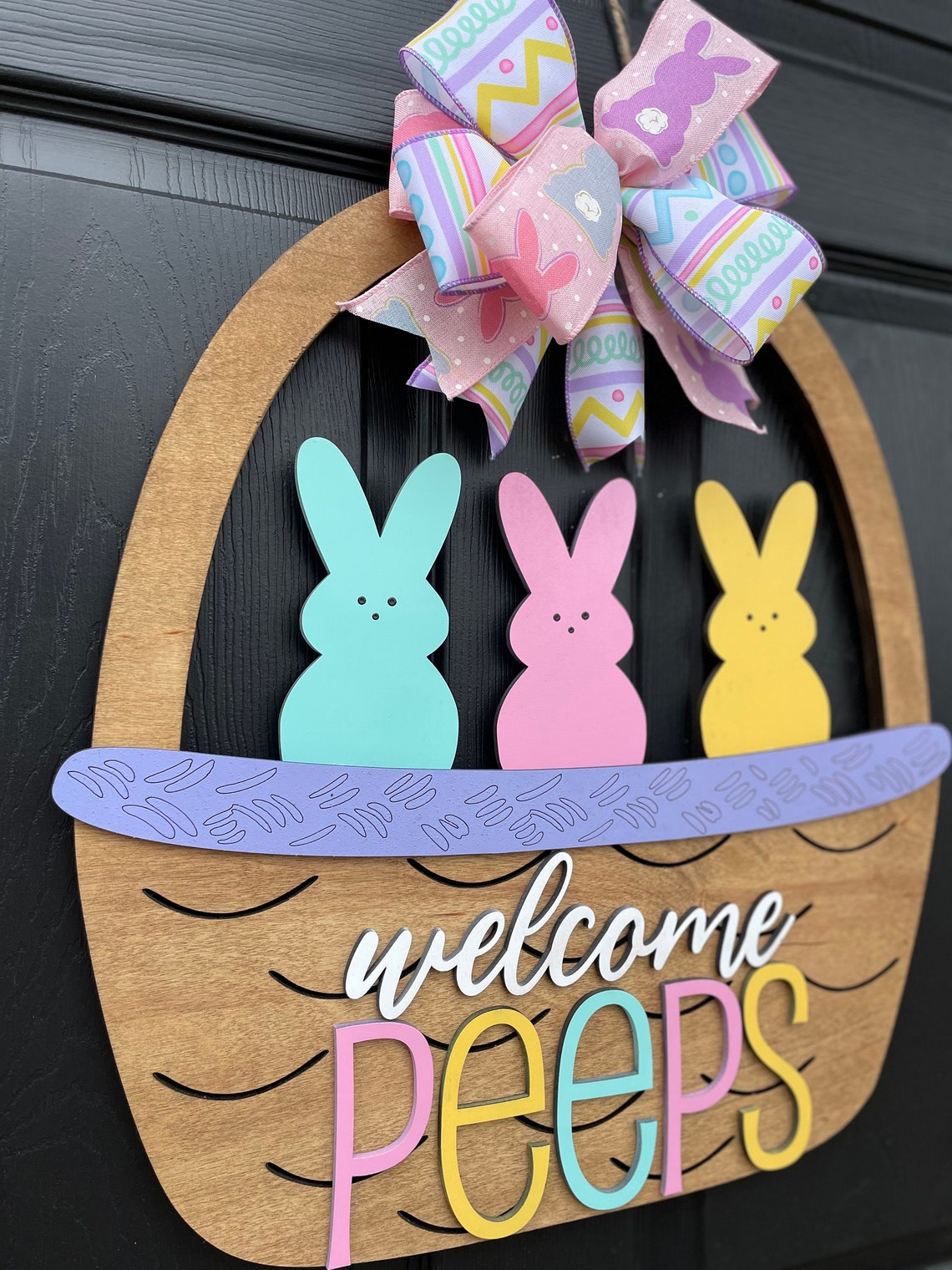 Easter Door Hanger Welcome Peeps Easter Basket Wreath - Etsy