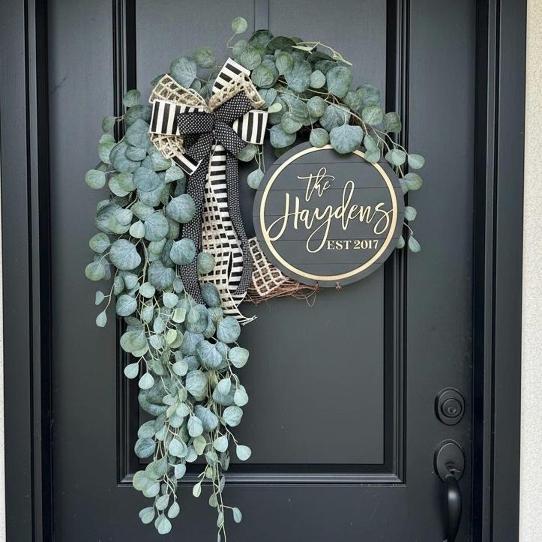 Year Round Wreath, Everyday Wreaths, Asymmetrical Greenery Door Decor ...
