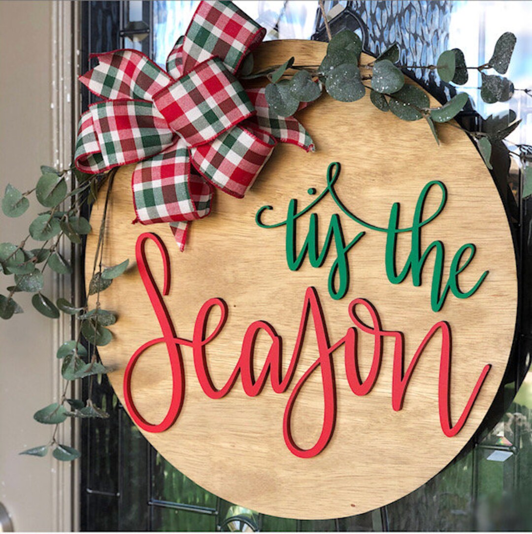 Christmas Door Hanger, Tis the Season, Wood Round - Etsy