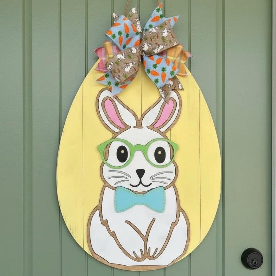 Easter Bunny Door Hanger, Easter Egg Spring Decor, Bunny Wreath - Etsy