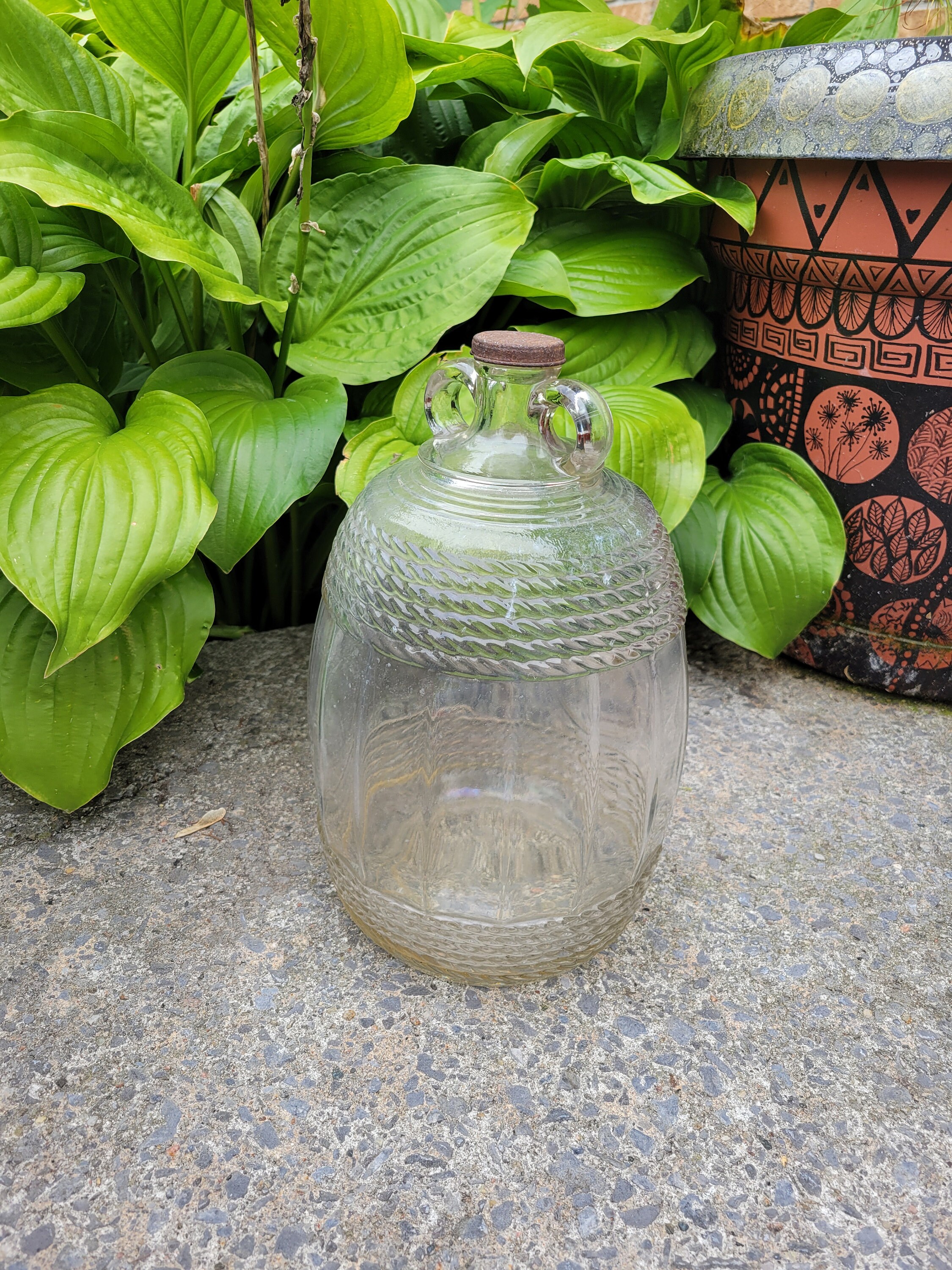 Glass Jug With Double Finger Handle//metal Lid//vintage - Etsy