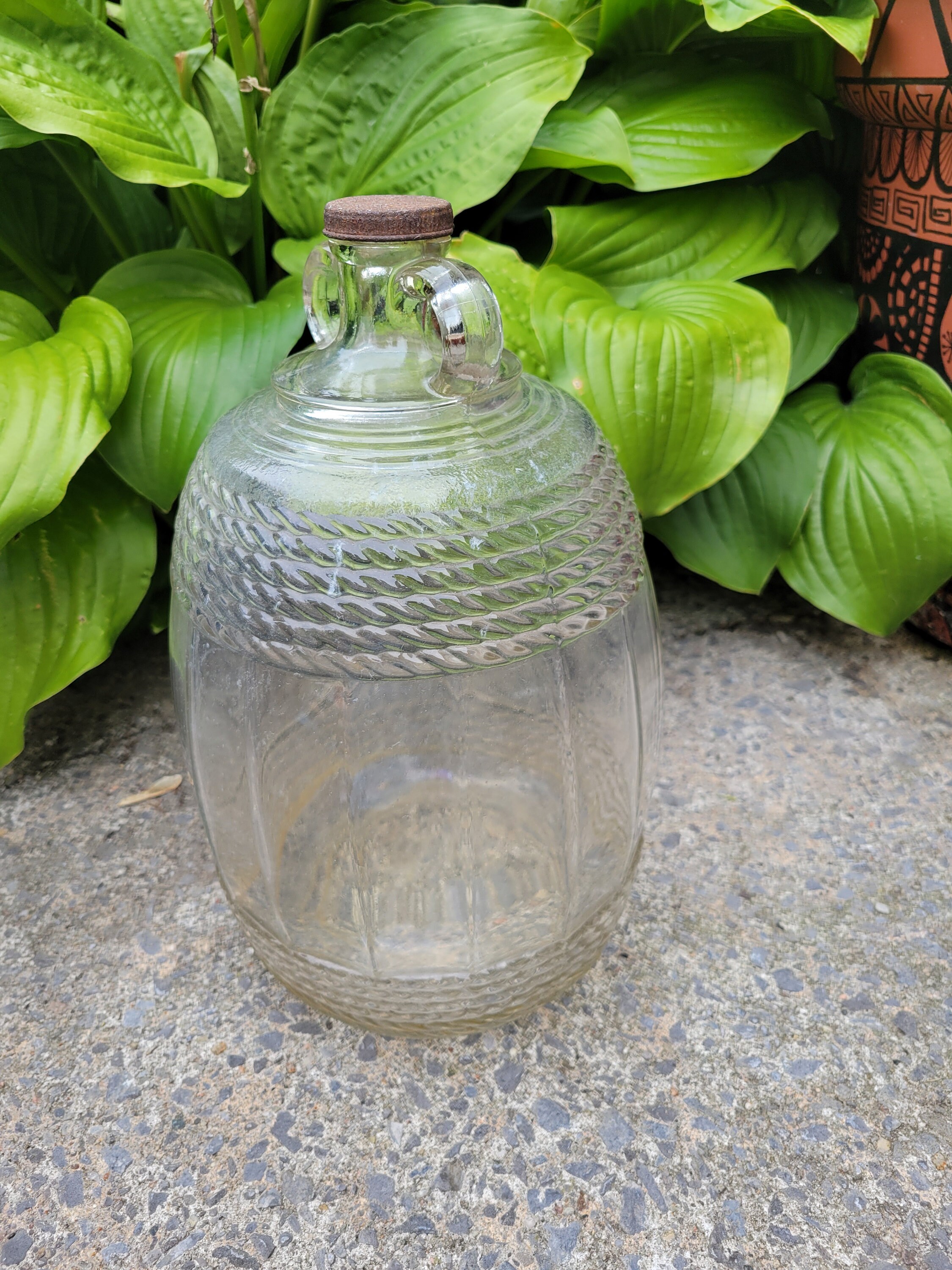 Glass Jug With Double Finger Handle//metal Lid//vintage - Etsy