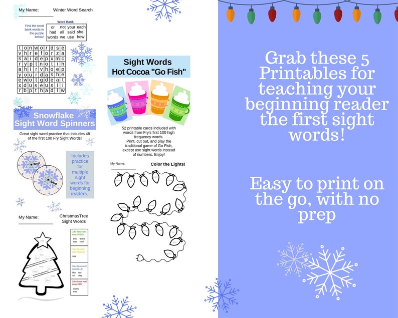Winter/holiday Printable Sight Word Worksheets - Etsy
