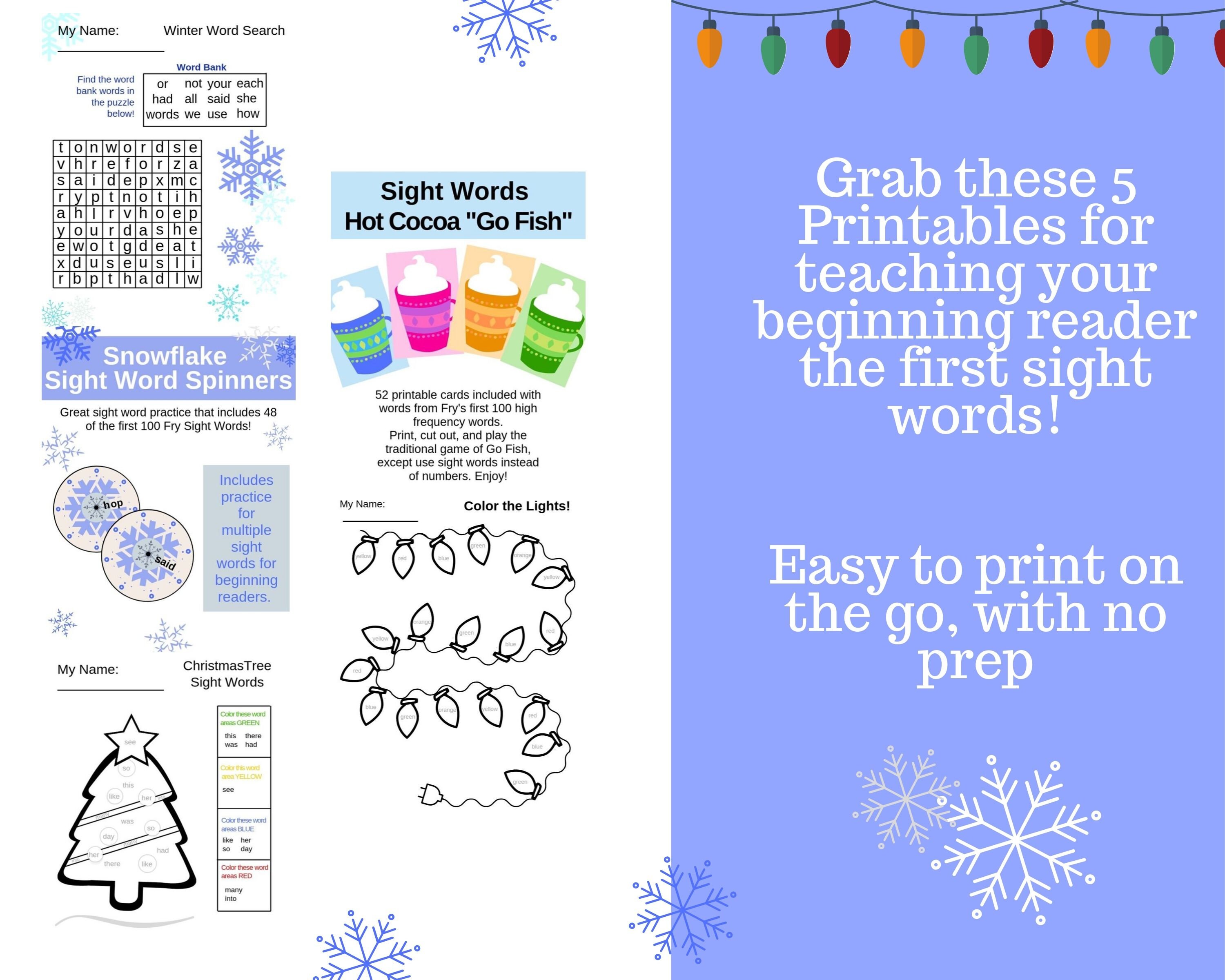 Winter/holiday Printable Sight Word Worksheets - Etsy