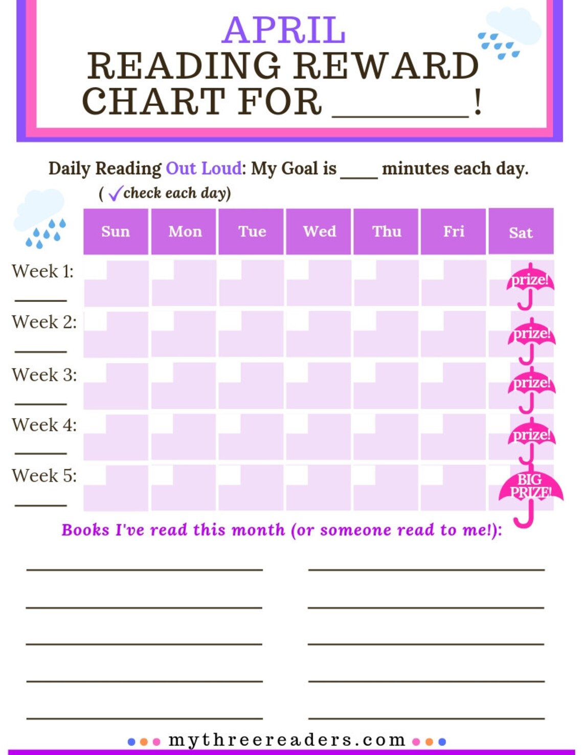 Reading Rewards Charts – 12 Monthly Printables for Your Young Reader ...