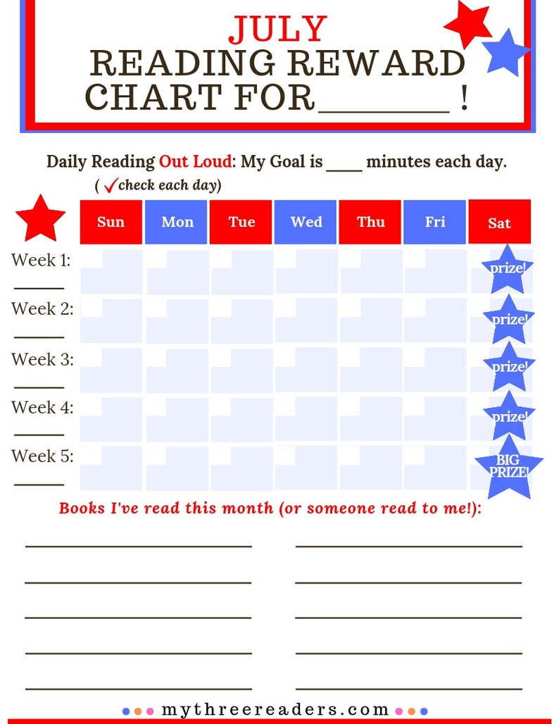 Reading Rewards Charts – 12 Monthly Printables for Your Young Reader ...