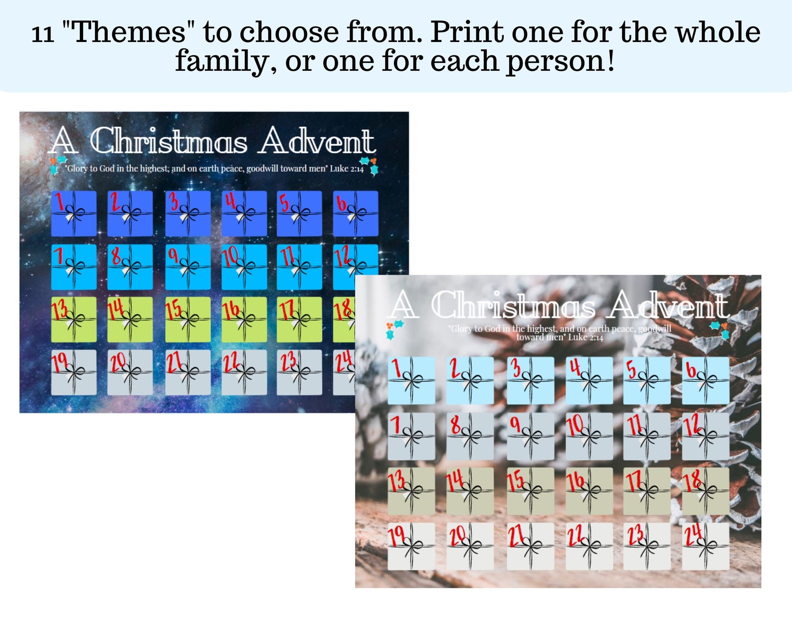 Printable Advent Calendar for the Family With 11 Themes - Etsy