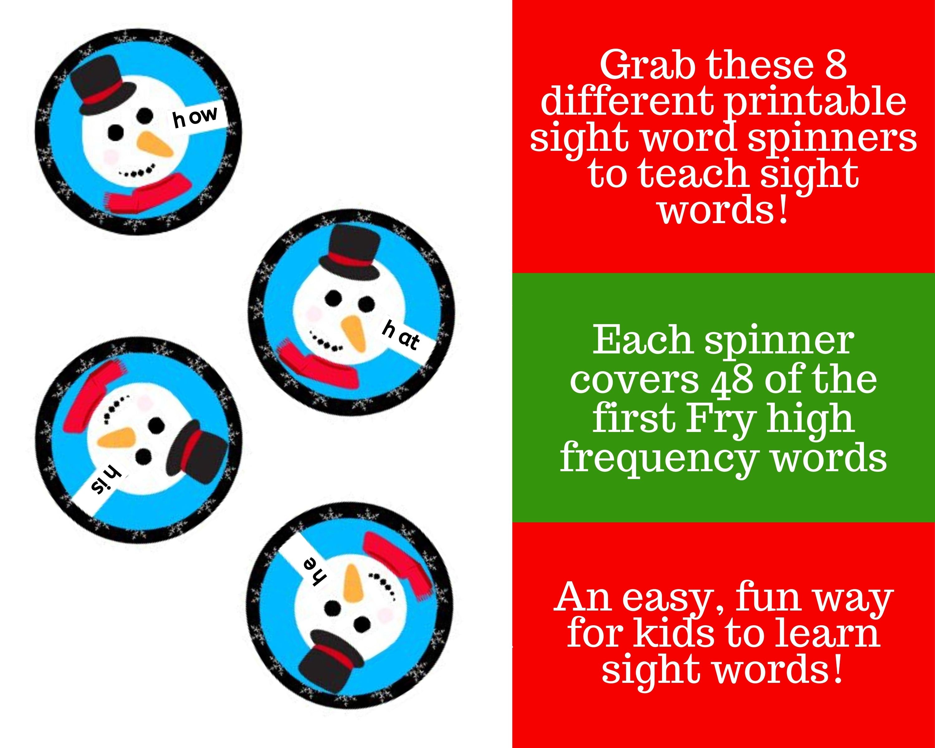 8 Sooo FUN & Cute Christmas Sight Word Spinners! - Etsy