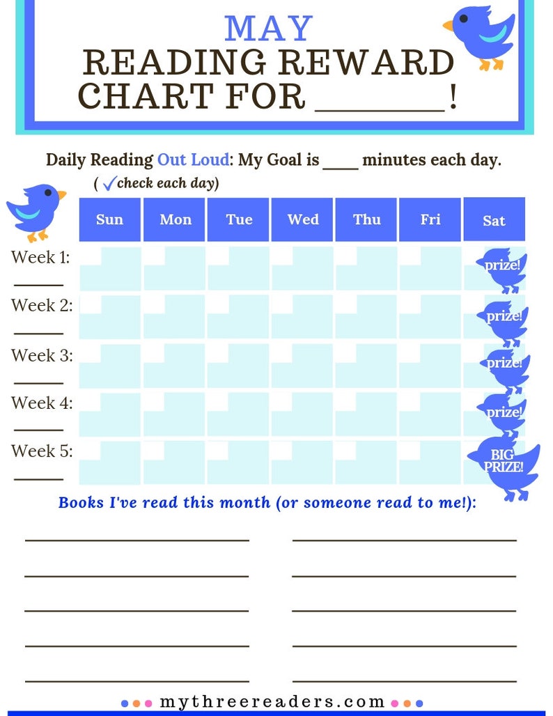 Reading Rewards Charts – 12 Monthly Printables for Your Young Reader ...