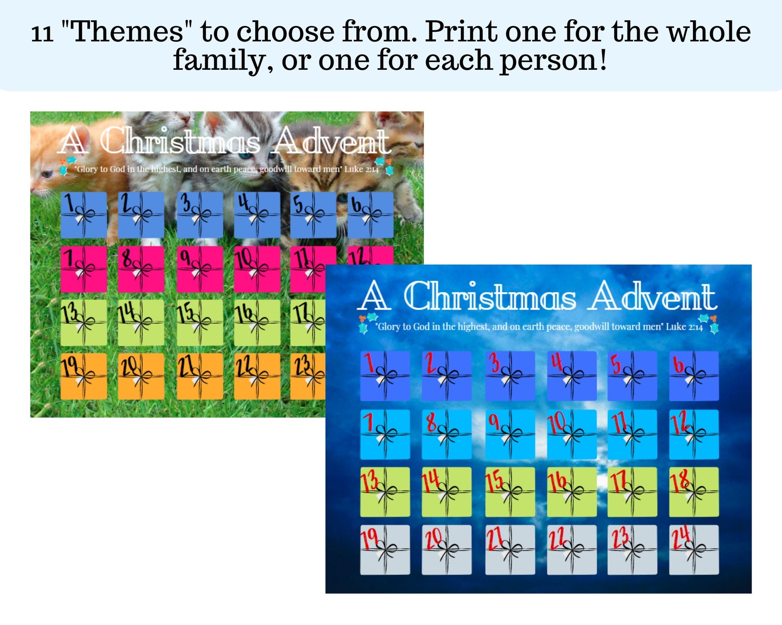 Printable Advent Calendar for the Family With 11 Themes - Etsy