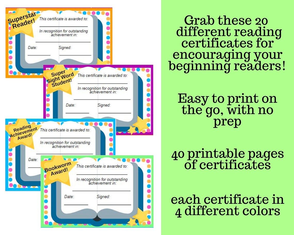 20 Reading Certificates to Encourage Beginning Readers in All Reading ...