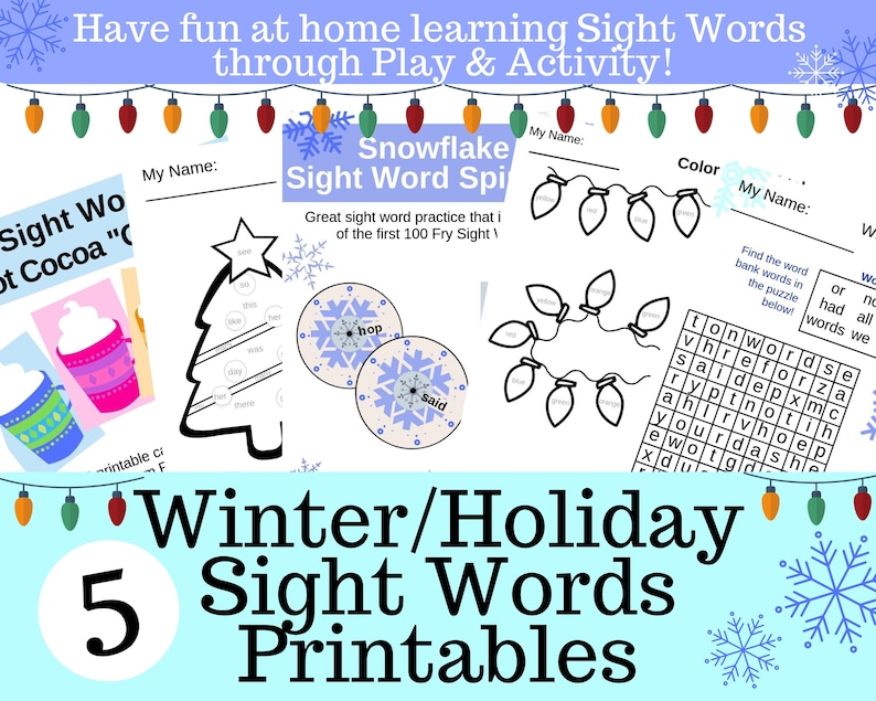 Winter/holiday Printable Sight Word Worksheets - Etsy