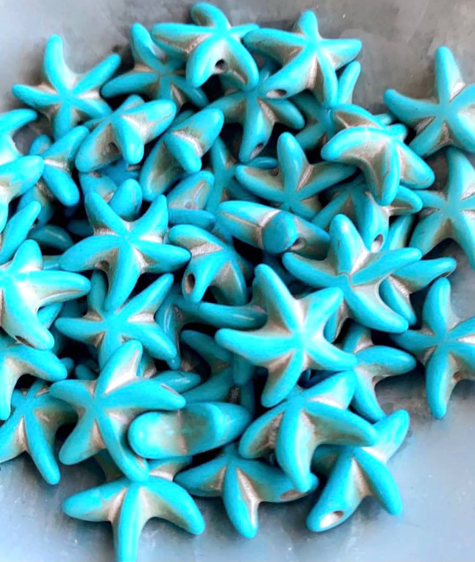 Aqua Stones, Starfish Beads, 14mm Beads, Beachy Beads, Summer Beads ...