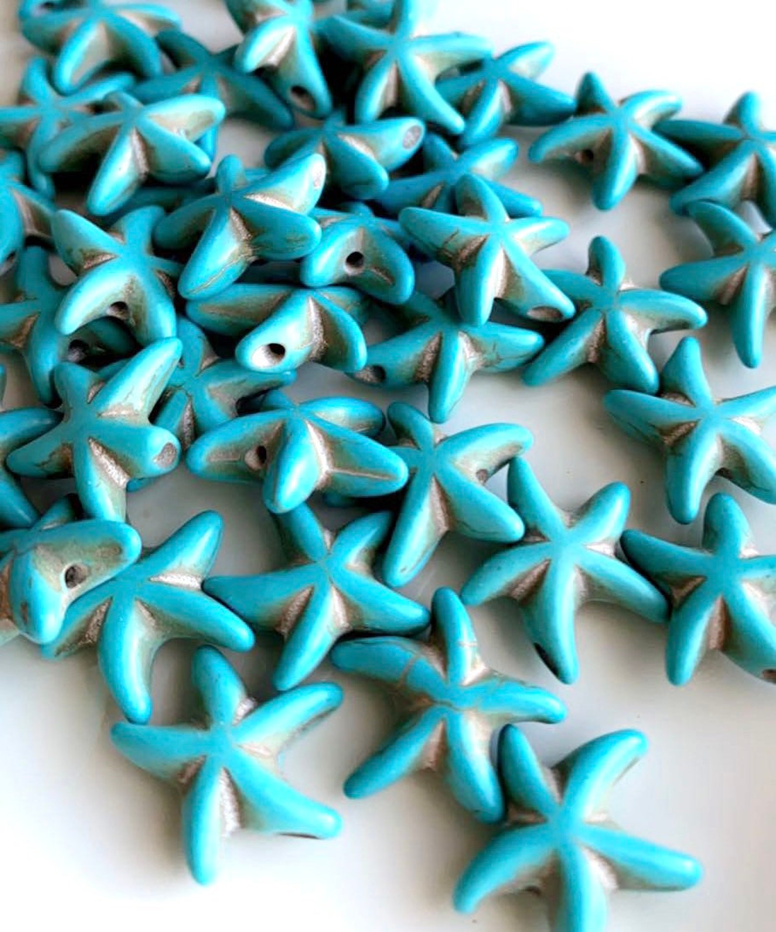 Aqua Stones, Starfish Beads, 14mm Beads, Beachy Beads, Summer Beads ...