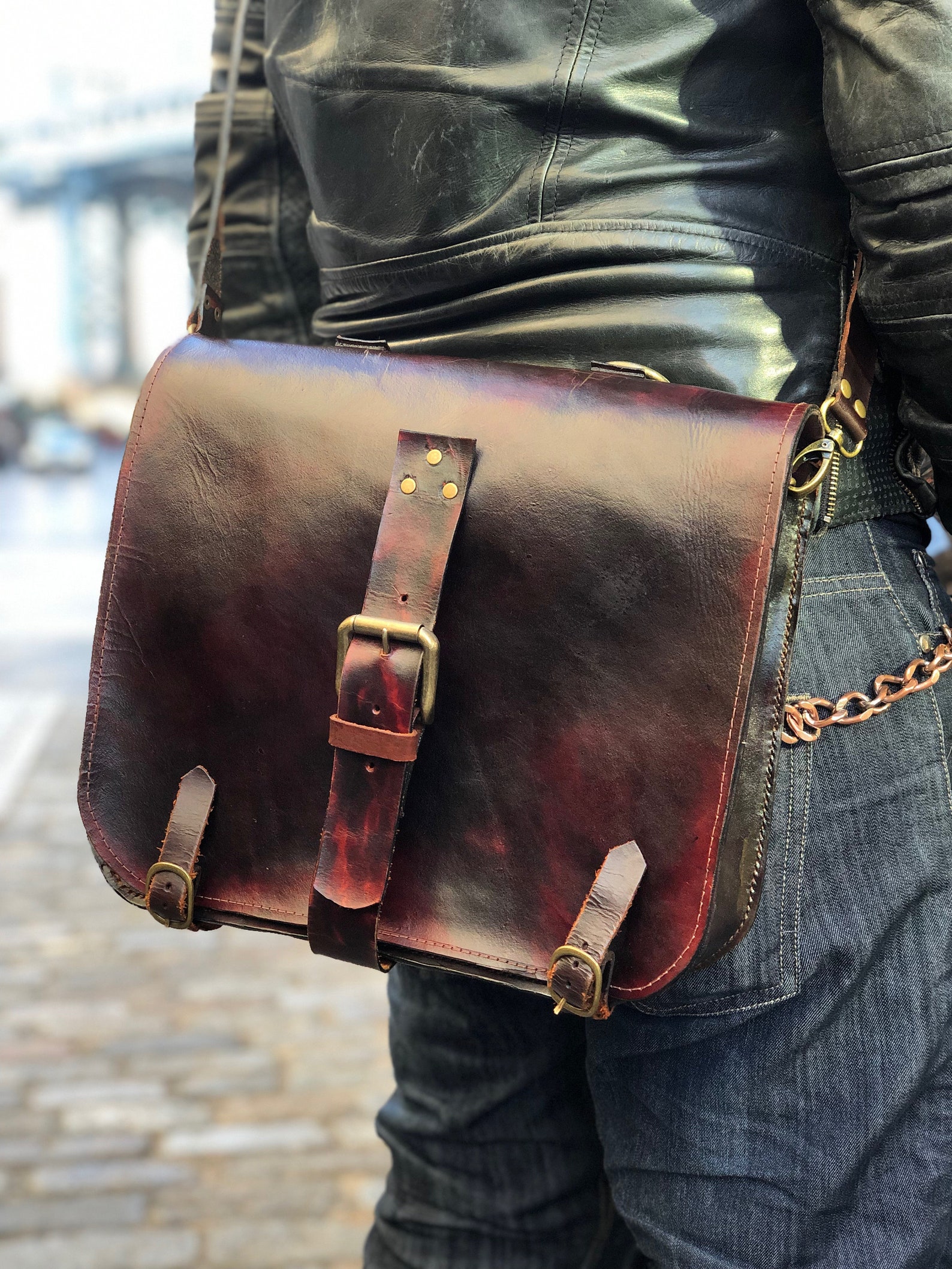 Motorcycle Saddle Bag Leather Messenger Style - Etsy