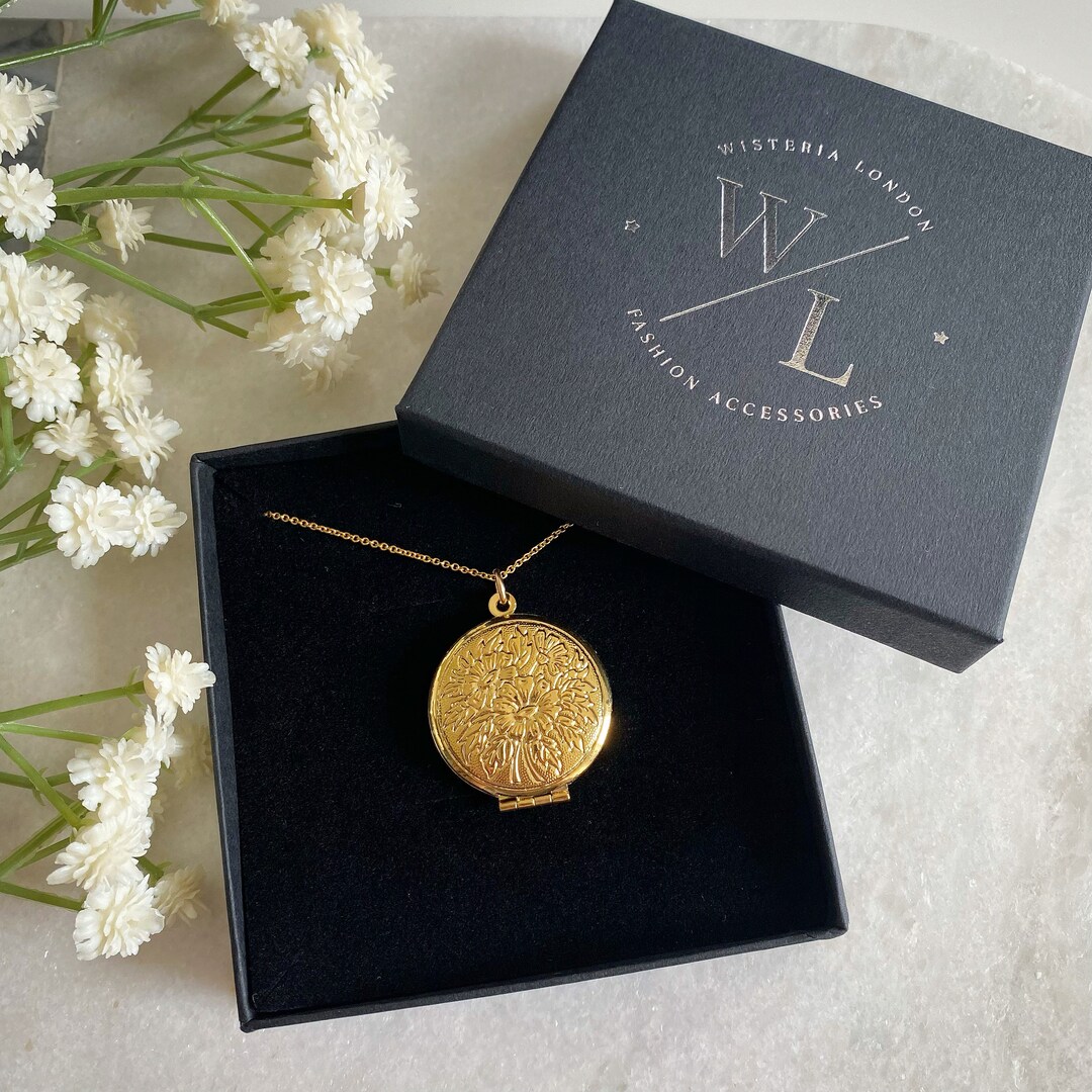 Gold Flower Round Locket, Photo Locket, Locket Necklace, Flower ...