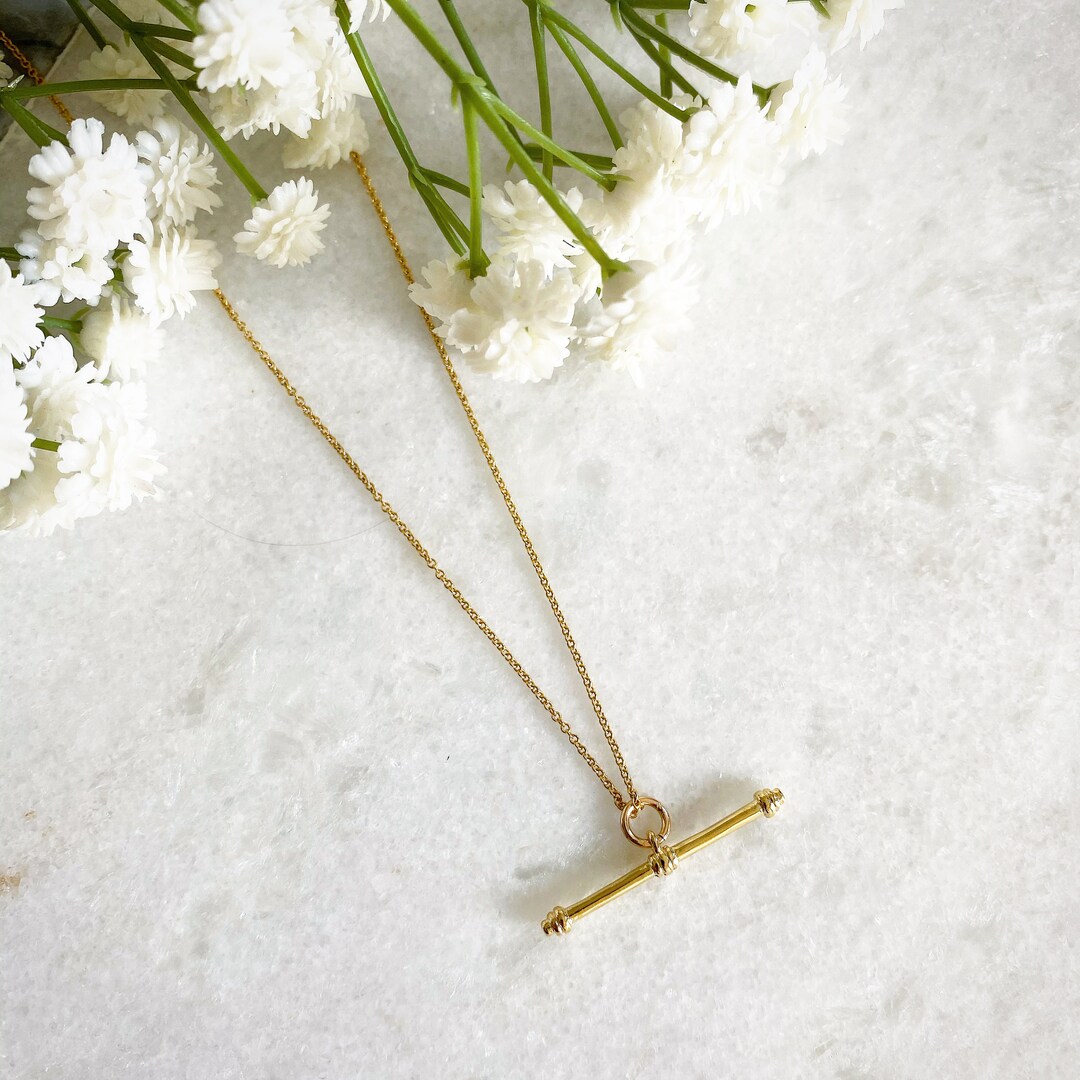 Gold T-bar Necklace, Minimal Jewellery, Toggle T-bar Necklace, T-bar ...