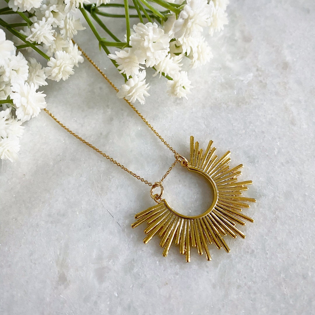 Gold Half Sun Necklace, Bohemian Sun Necklace, Bib Necklace Pendant ...
