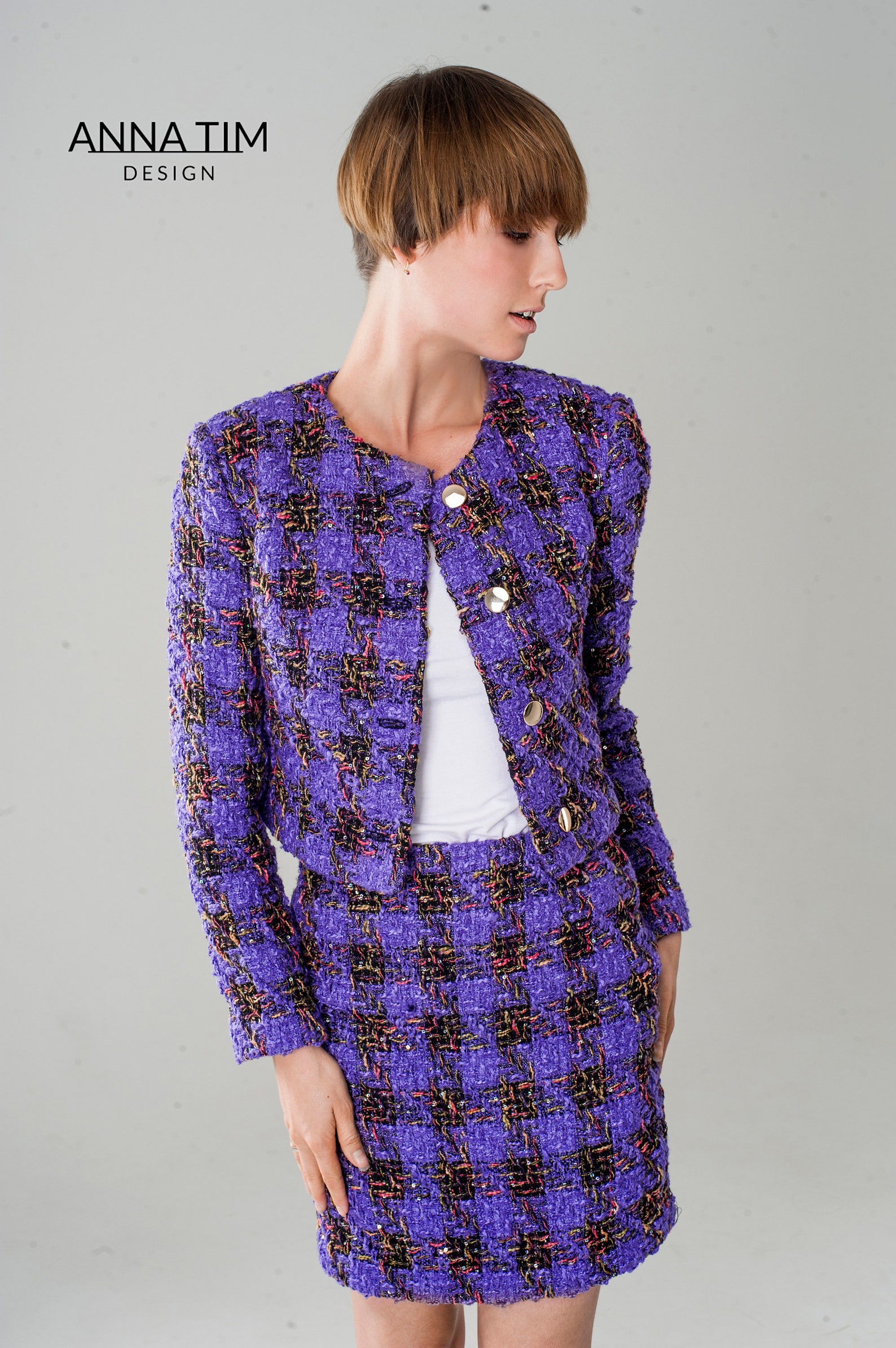 Tweed Suit With Skirt, 2 Piece Suit, Tweed 2 Piece Set Tweed Jacket ...