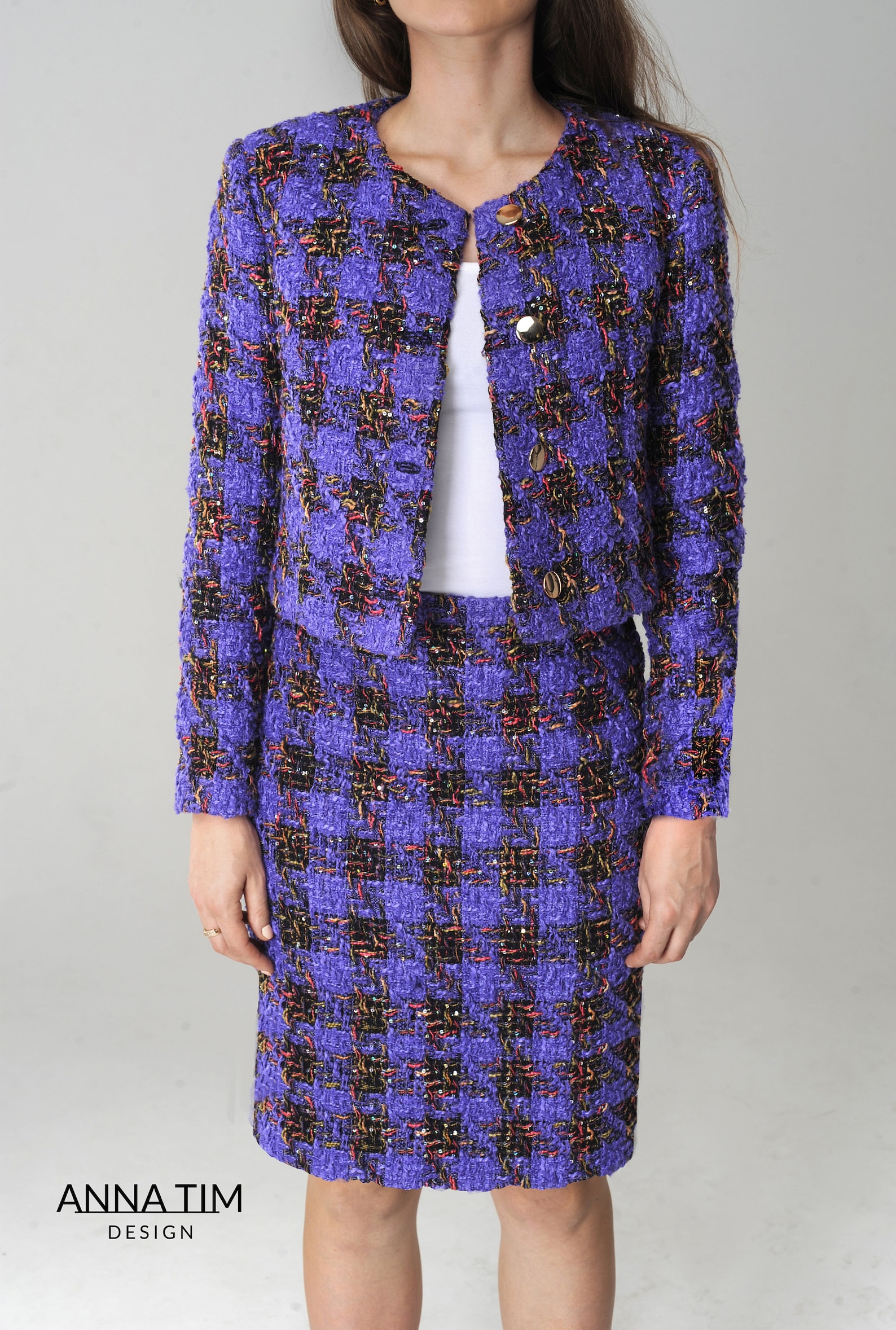 Tweed Suit With Skirt, 2 Piece Suit, Tweed 2 Piece Set Tweed Jacket ...
