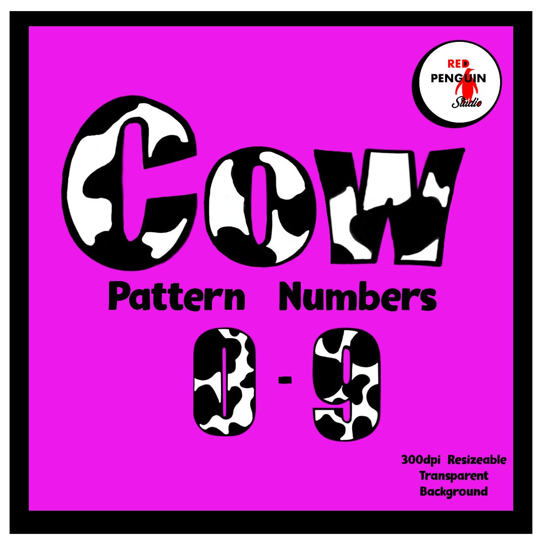 Black and White Cow Pattern Numbers 0- 9 Digital 300 Dpi - PNG Zip File ...