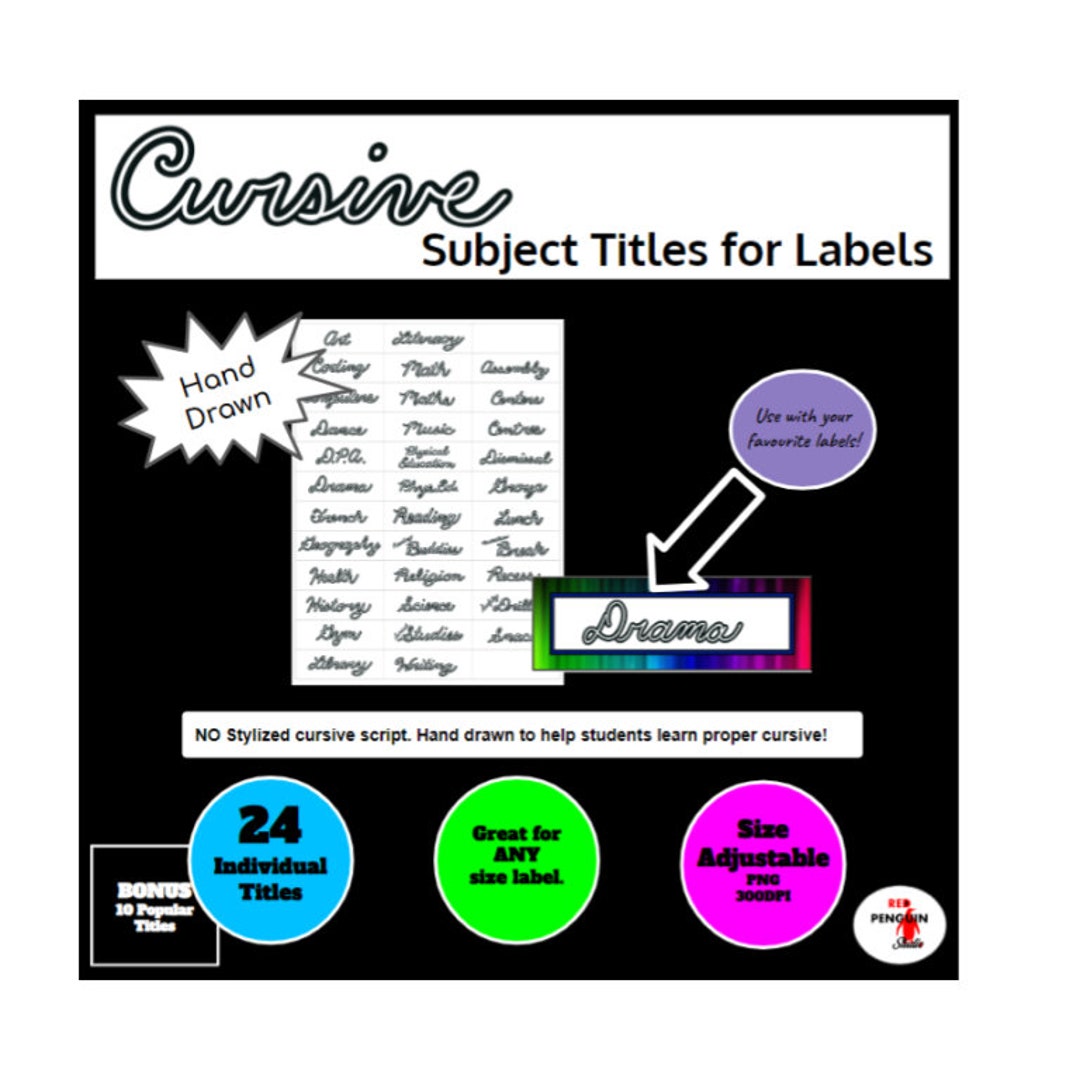 Cursive Subject Titles for Labels - Etsy