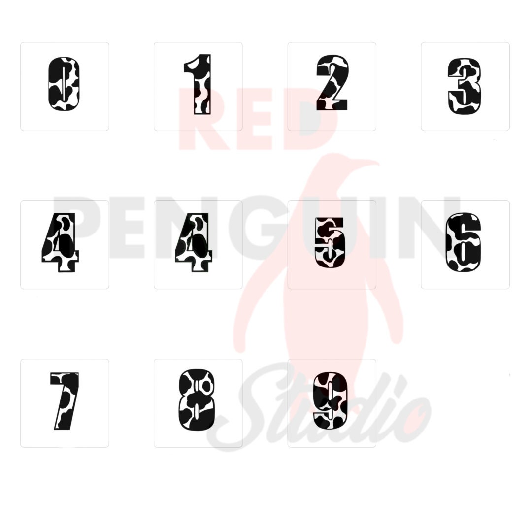 Black and White Cow Pattern Numbers 0- 9 Digital 300 Dpi - PNG Zip File ...