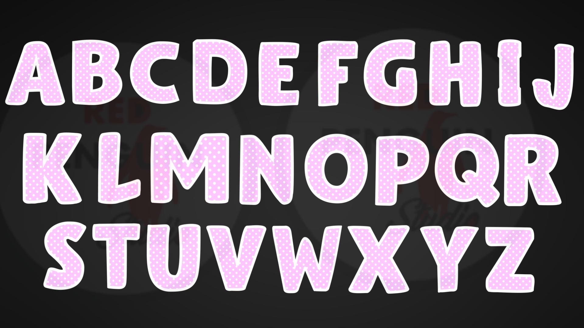 Alphabet Pink Pastel Polka Dots Letters Numbers and Symbols White ...