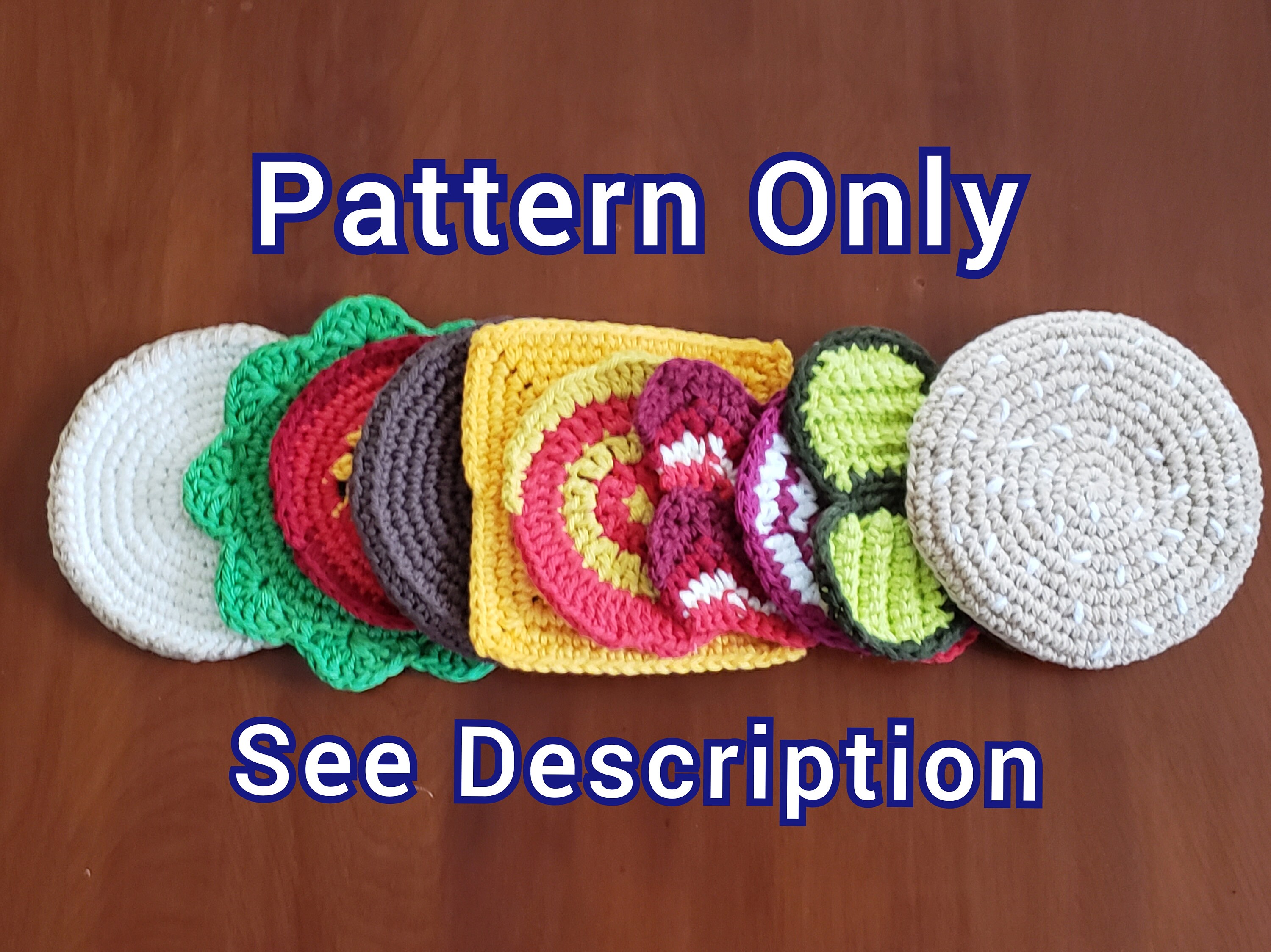 Cheeseburger Coaster Set Crochet Pattern - Etsy