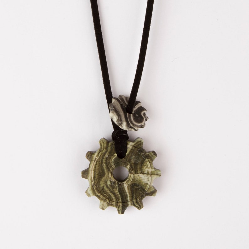 Geometric Cog Shape Polymer Clay Necklace. Simple Mens Stone Pendant ...
