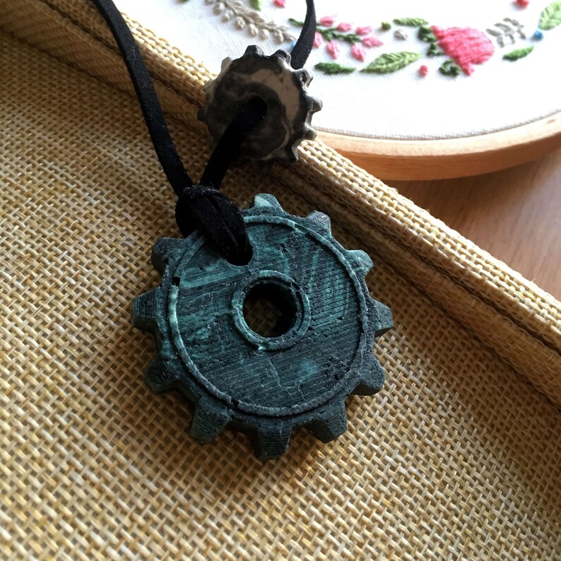 Geometric Cog Shape Polymer Clay Necklace. Simple Mens Stone Pendant ...
