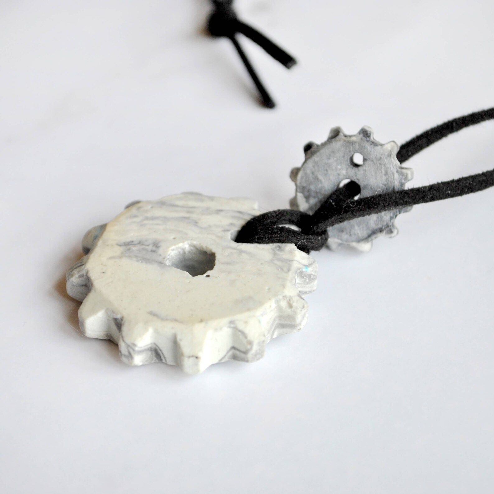 Geometric Cog Shape Polymer Clay Necklace. Simple Mens Stone Pendant ...