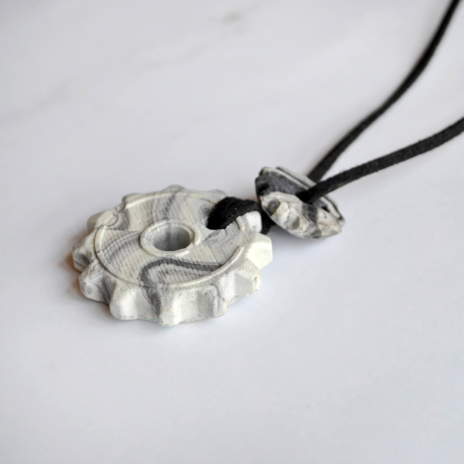 Geometric Cog Shape Polymer Clay Necklace. Simple Mens Stone Pendant ...