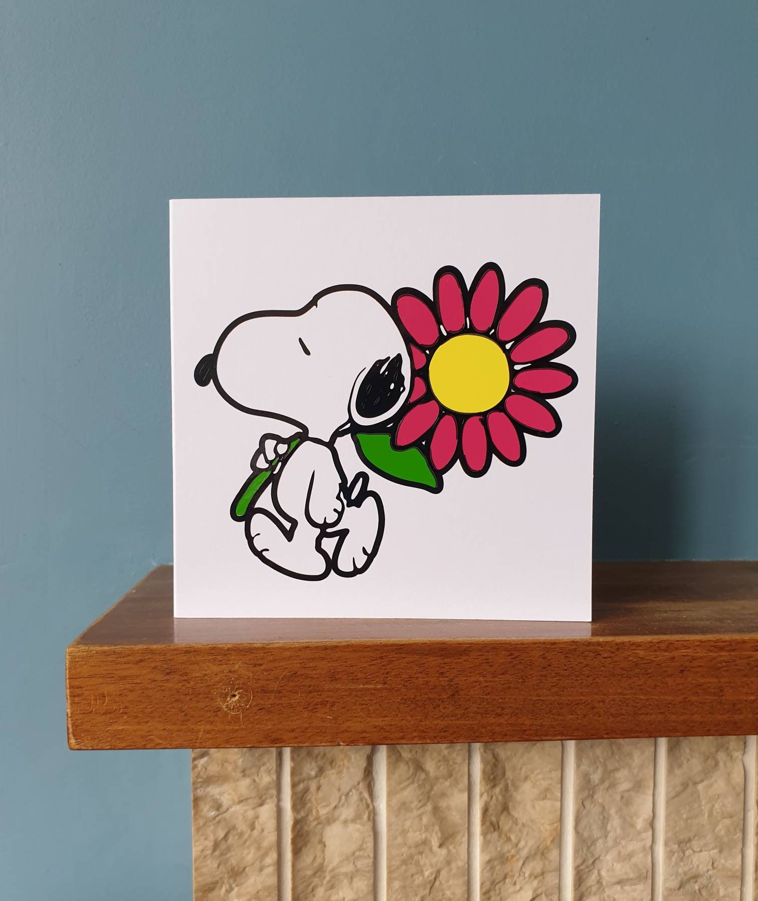 Snoopy card / greetings card with gorgeous flower | Etsy