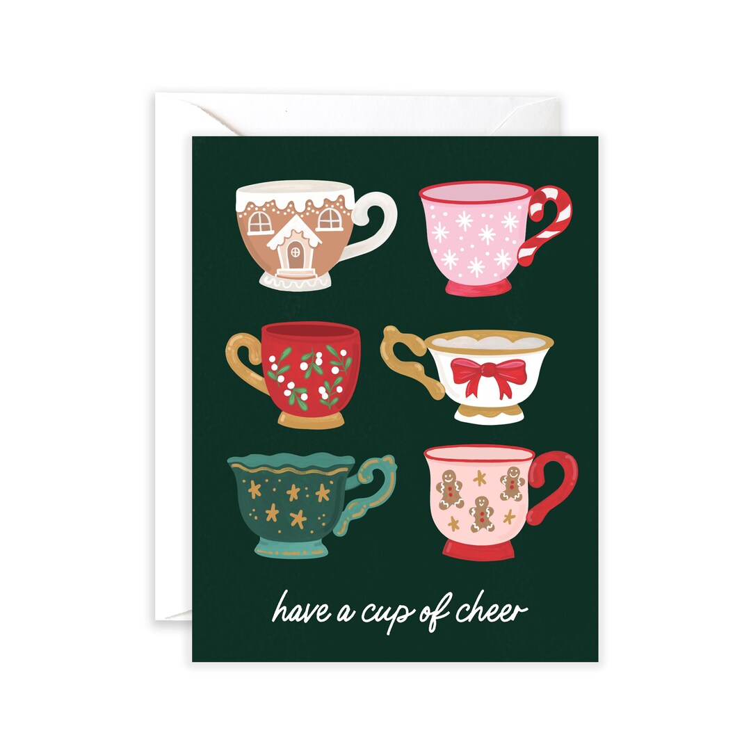 Christmas Tea Cups Holiday Card | Have a Cup of Cheer Card | Merry ...