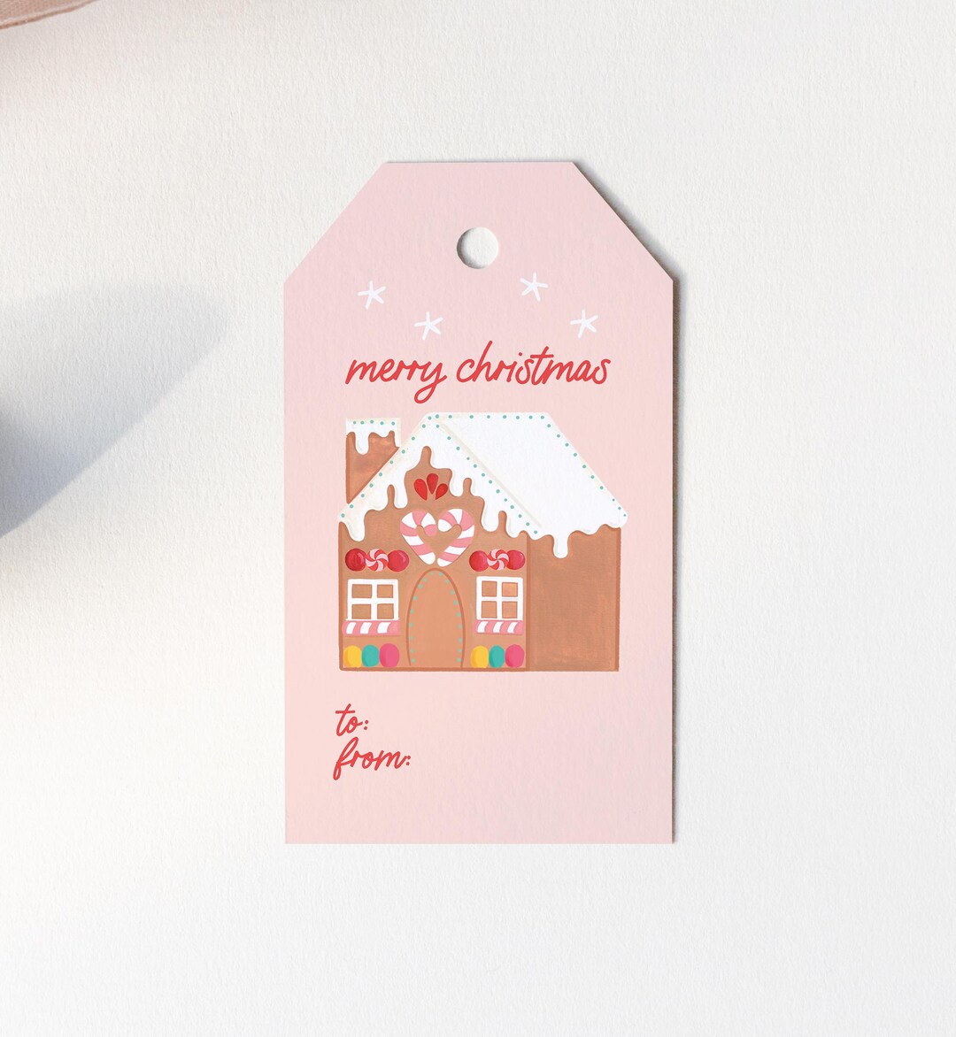 Pink Gingerbread Gift Tag Set | Festive Holiday Gift Wrap Tag Set ...