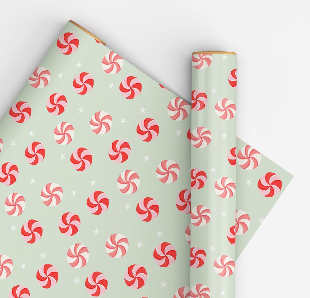 Peppermint Green and Red Gift Wrap | Christmas Wrapping Paper | Holiday ...