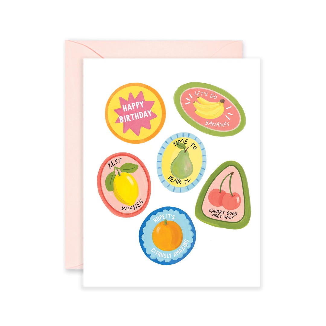 Produce Fruit Stickers Birthday | Colorful Birthday Greeting Card - Etsy