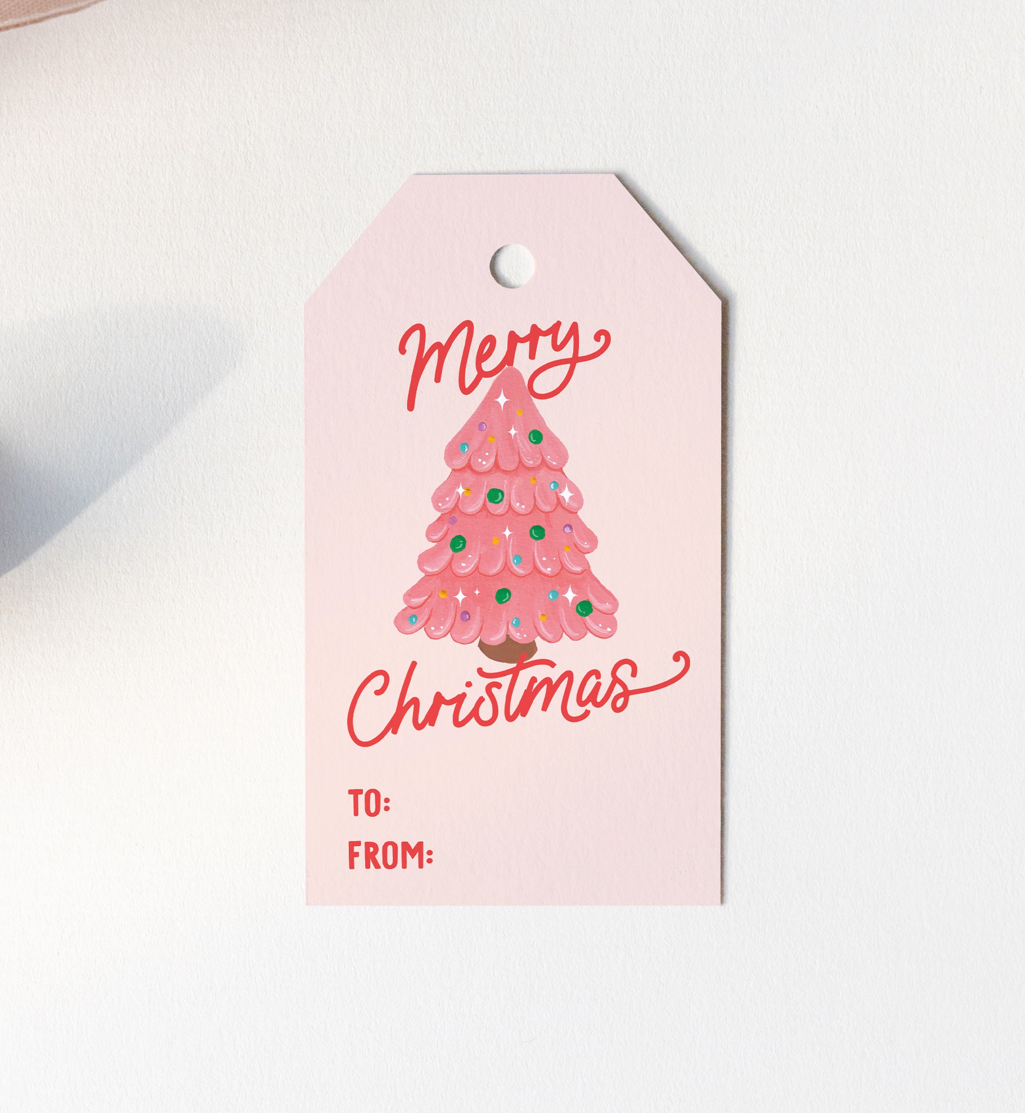 Pink Christmas Tree Gift Tag Set | Festive Holiday Gift Wrap Tag Set ...