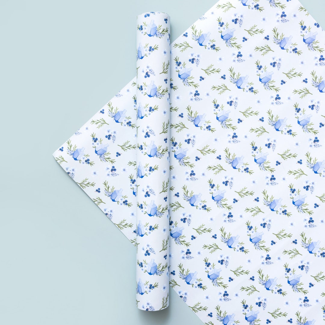 Floral Dreidel Gift Wrap Hanukkah Wrapping Paper Holiday Wrapping Paper ...