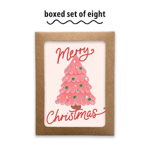 Pink Merry Christmas Holiday Greeting Card | Pink Christmas Tree ...
