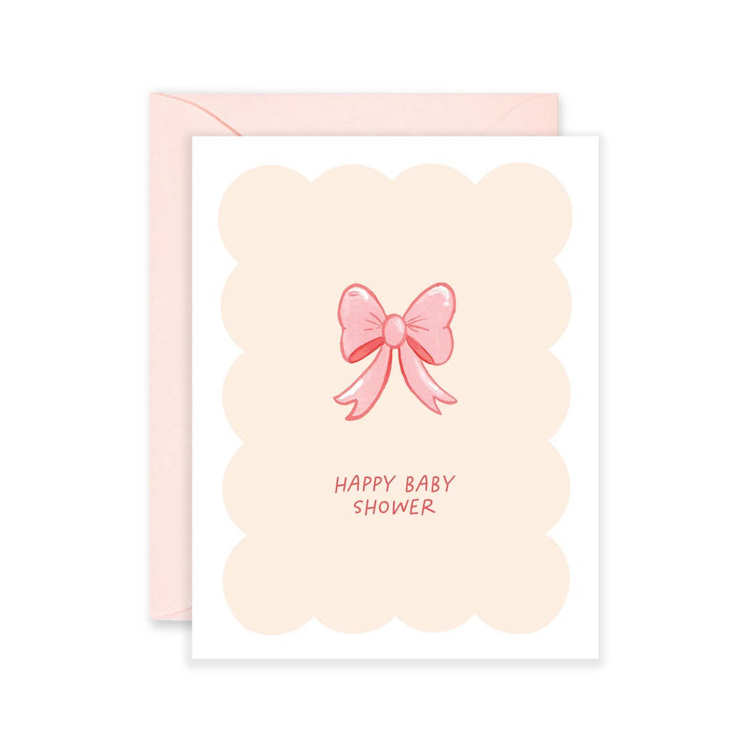 Baby Shower Pink Bow - New Baby Greeting Card - Etsy
