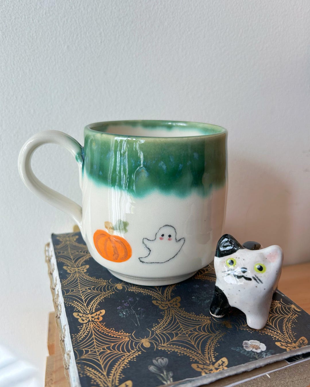 Ghost With Pumpkin Halloween Ceramic Mug Etsy