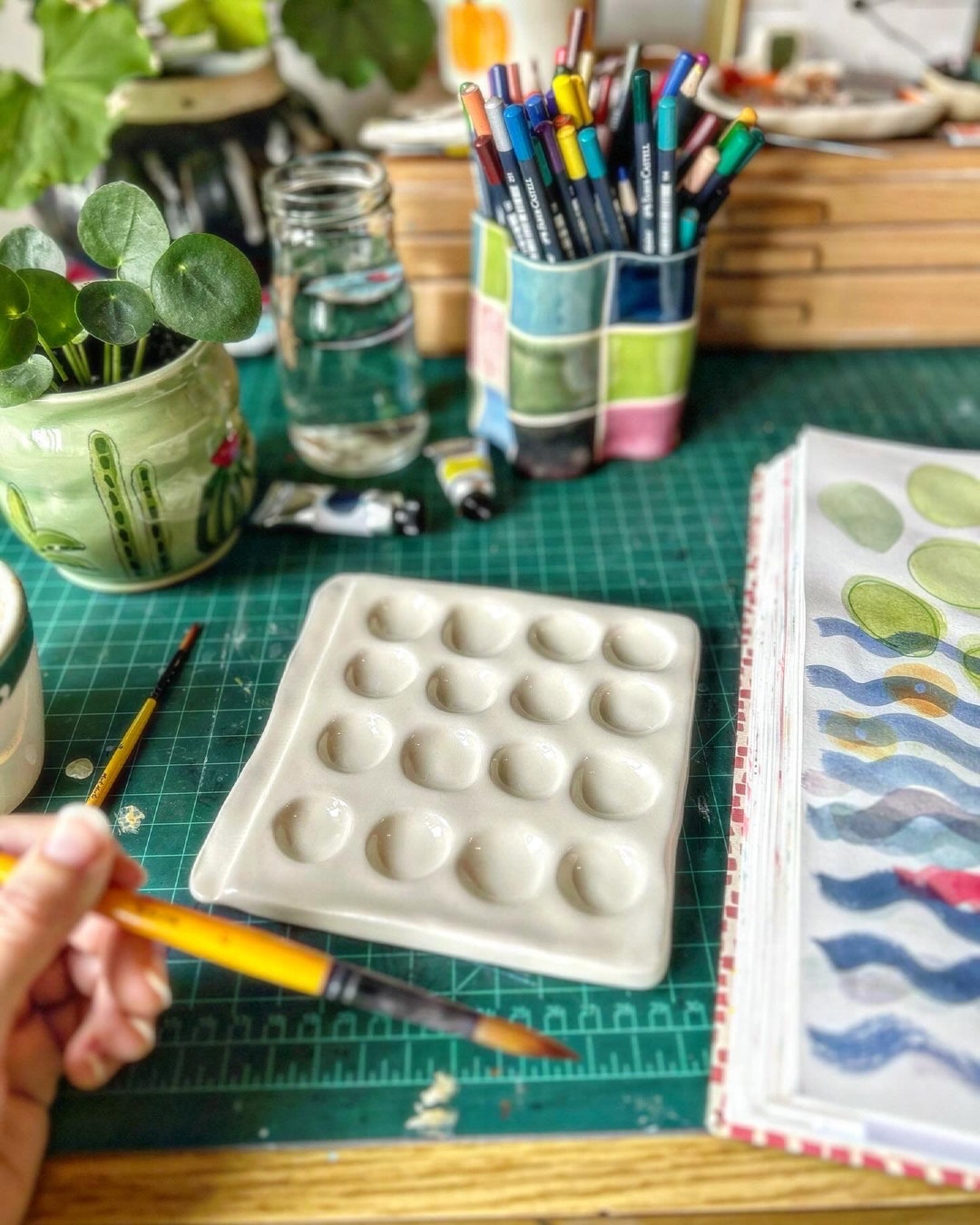 White Ceramic Paint Palette - Square Artist Palette - Etsy