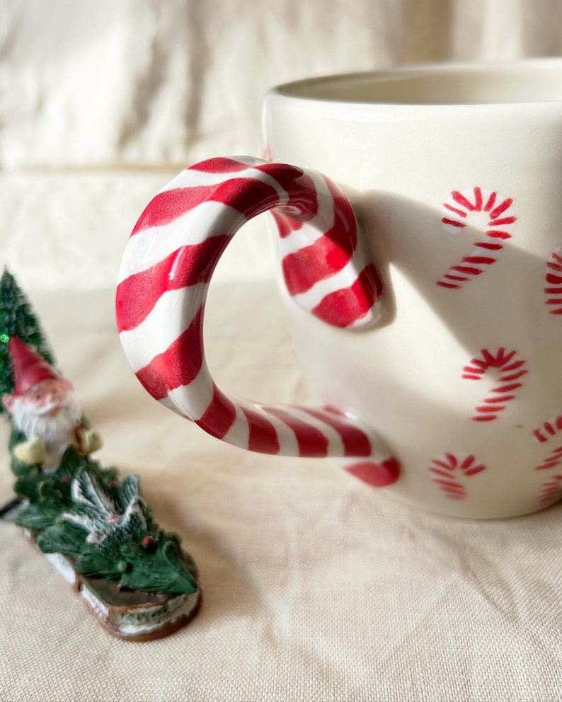 Candy Cane Mug - White and Red Pottery Handmade Large Buck - 16 or 22 ...