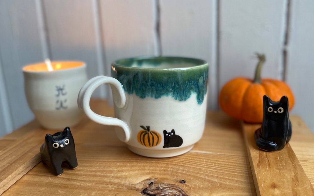 Black Cat With Pumpkin Halloween Ceramic Mug - Etsy