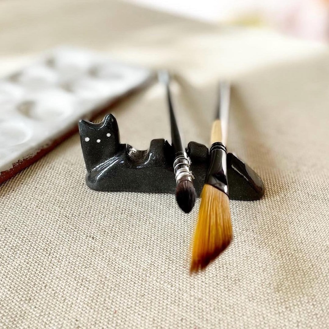 The Black Kitty Ceramic Brush Holder - the Artist Essential Accessory ...