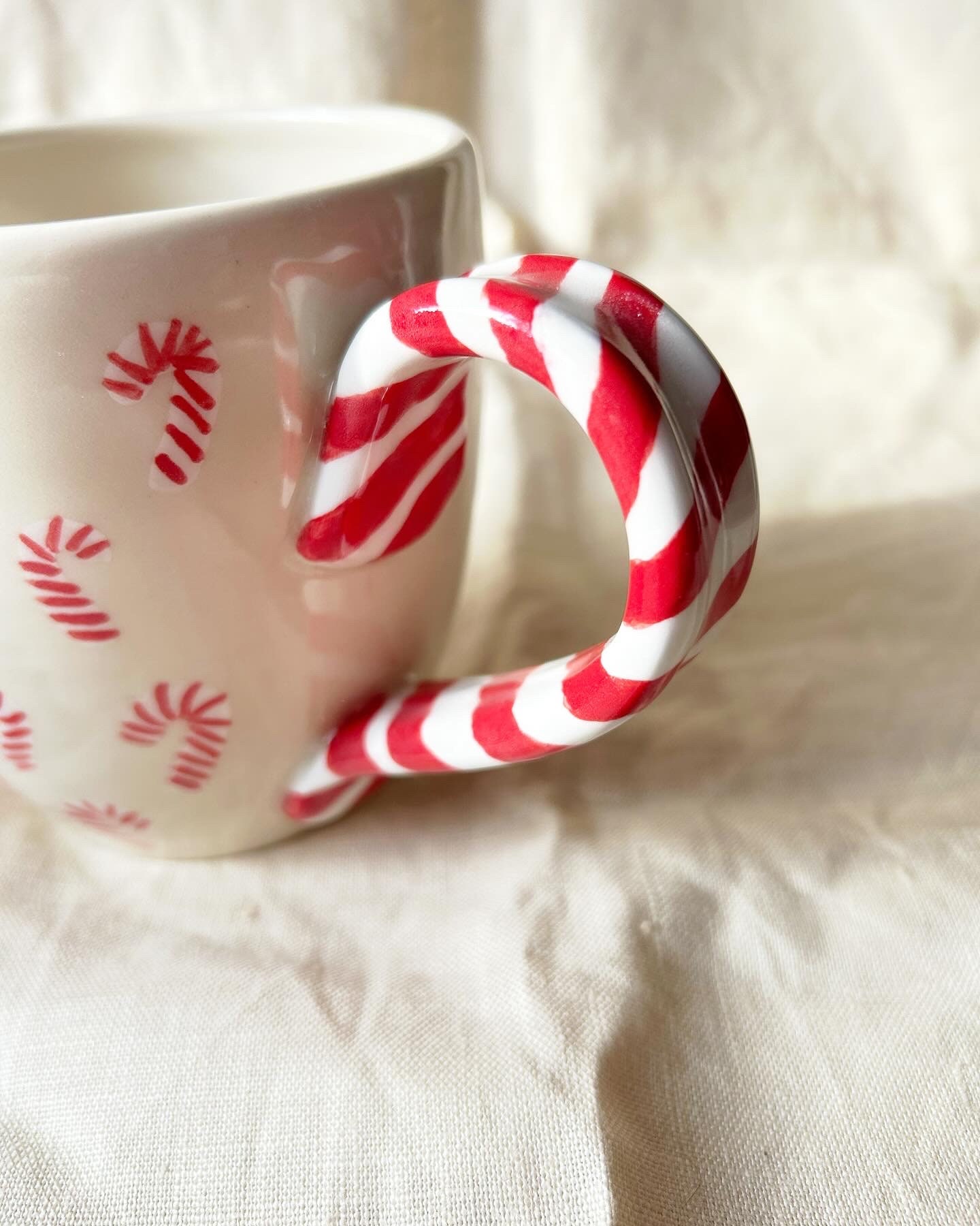 Candy Cane Mug - White and Red Pottery Handmade Large Buck - 16 or 22 ...