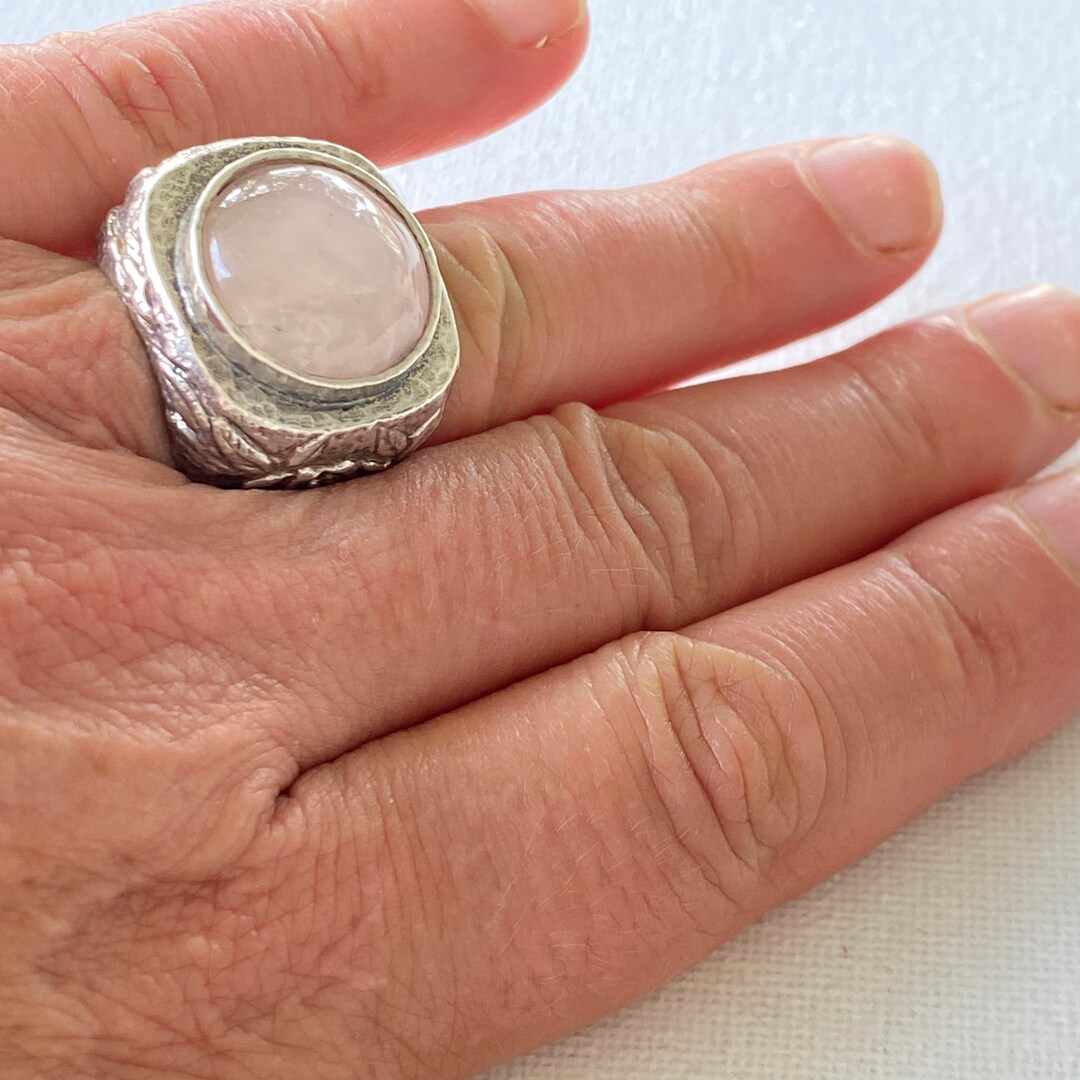 Statement Bohenian Ring, ROSE Quartz Stone, Roses Silver Ring Art ...
