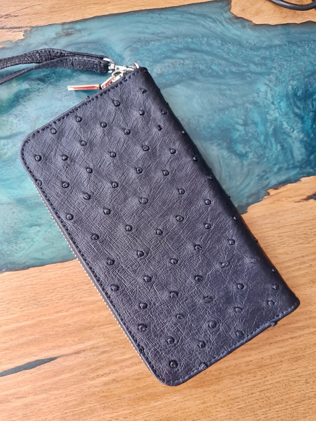 Genuine Ostrich Leather Zip Around Wallet Men's Wallet Handmade Purse ...